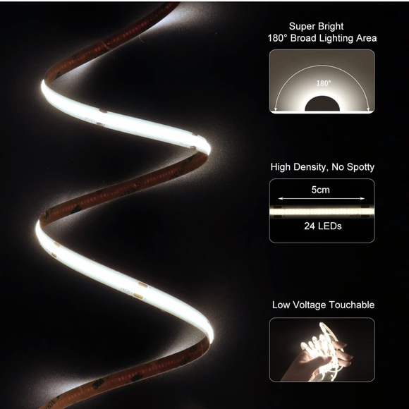 Amazon | Other | 2ft Cob 6500k White 24v Dimmable Led Strip Lights With ...